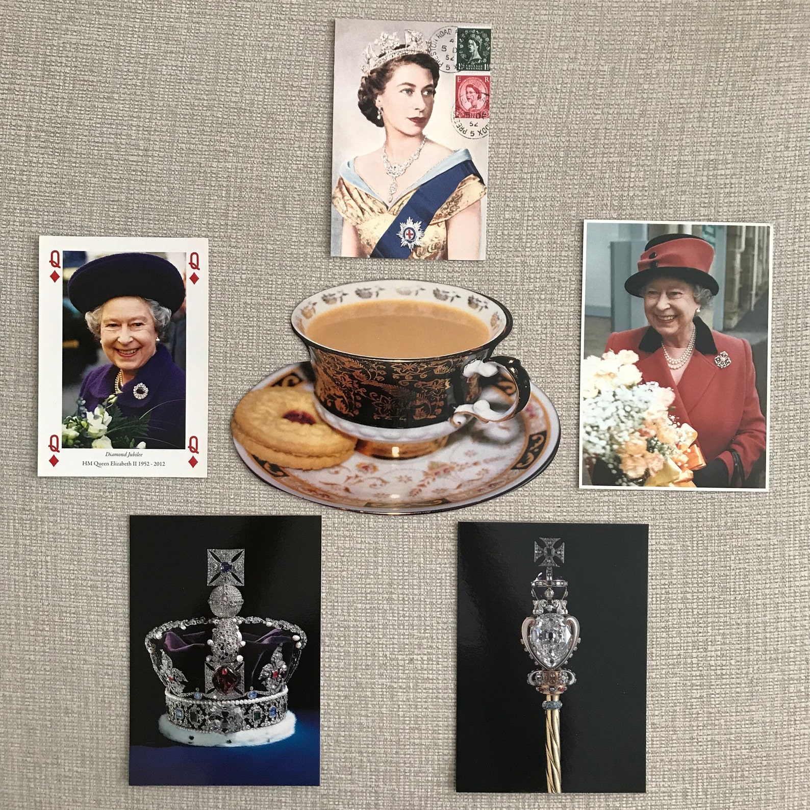 Splendid Postcards of Queen Elizabeth II, the Crown Jewels, and a Spot ...