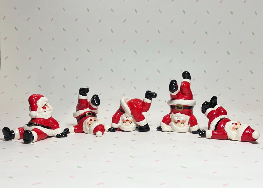 Vintage Fitz & Floyd Handpainted Tumbling Santas Figurines - 5 Pieces - Etsy