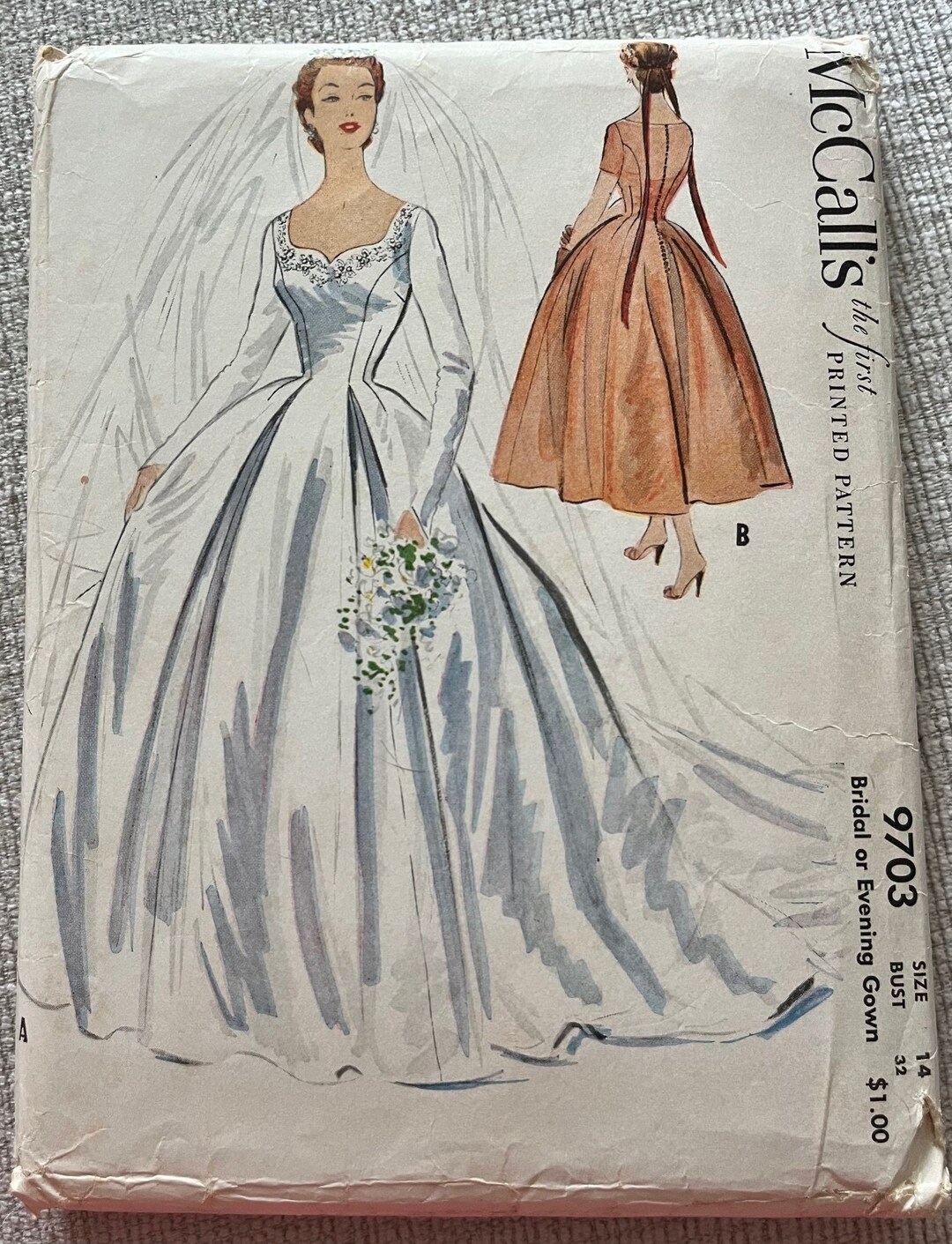 Vintage Mccall's 1950's Wedding or Formal Dress Pattern 9703 Size 14 ...