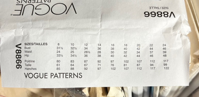 Vogue Wardrobe Pattern V8866 - Size B5 (8-10-12-14-16) - Etsy
