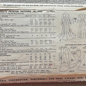 Vintage Mccall's 1950's Wedding or Formal Dress Pattern 9703 Size 14 ...