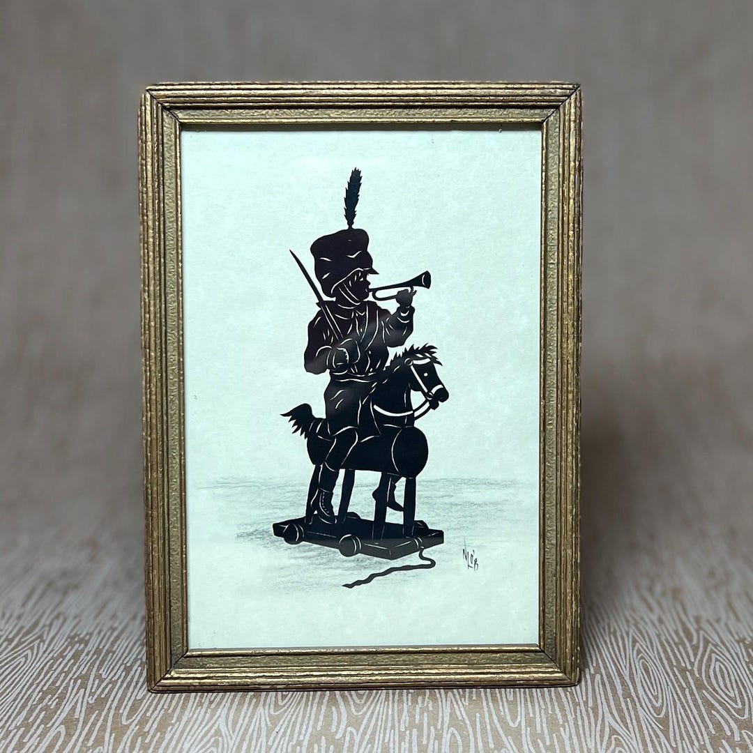Vintage Silhouette - Trumpet Playing Boy on Toy Pony Cut Out - Wood ...