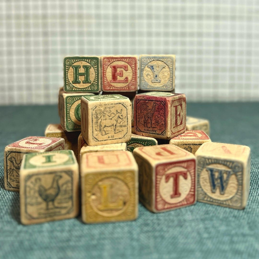 Vintage Alphabet ABC Letter Blocks Picture Blocks Childrens Blocks 24 ...