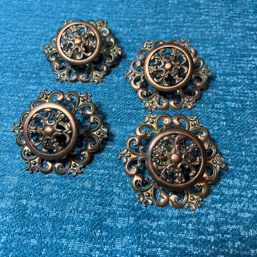 Fancy Vintage Drawer Pulls - Brass Embossed Metal Filigree (ish) Handle ...