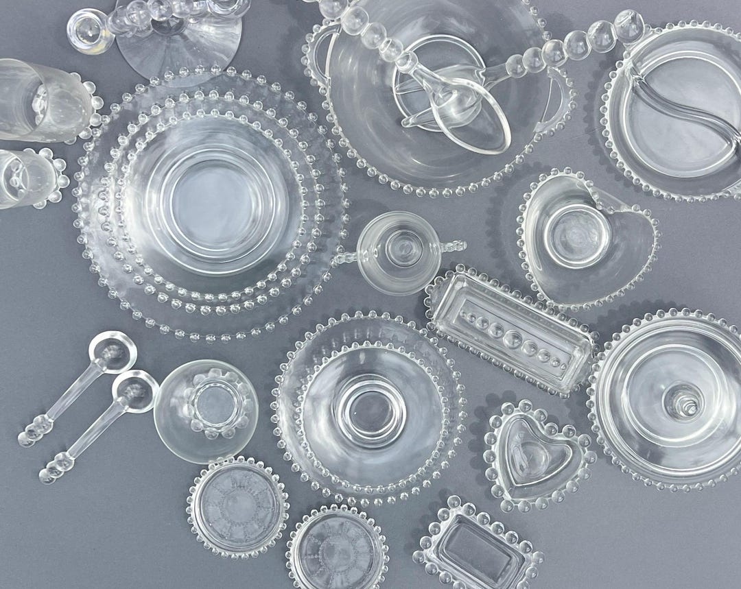 Vintage Imperial Candlewick Glass Plates, Cups, Coasters, Serving ...