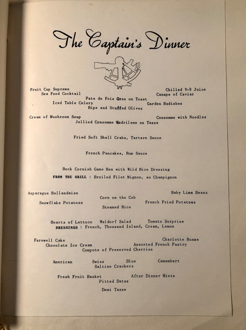 Vintage Captain's Dinner Menu S. S. Alcoa Cavalier 1958 - Etsy