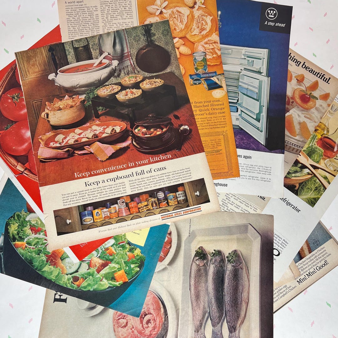 Vintage Food Related Magazine Ads - 20 Piece LOT - Ephemera Collage Art ...