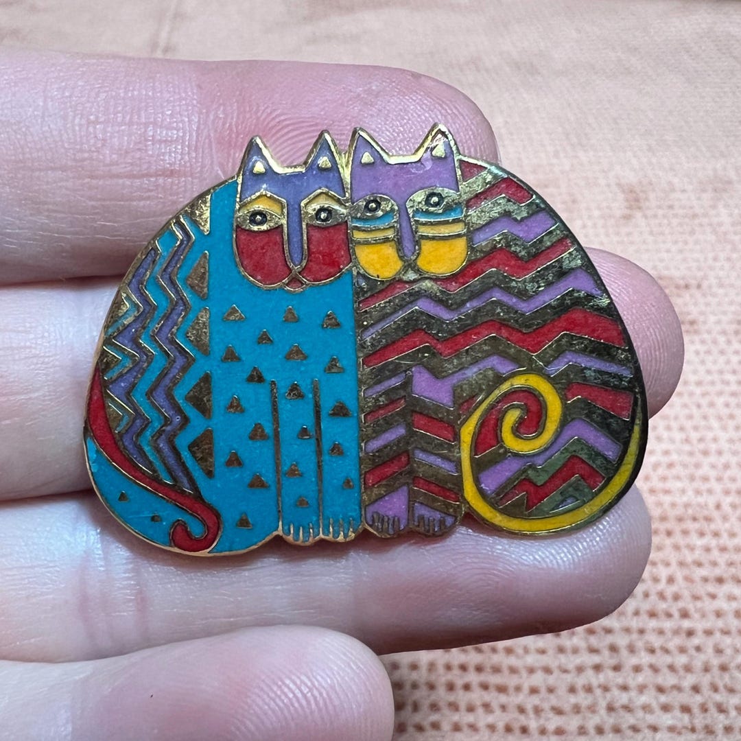 Vintage Laurel Burch “folkloric Felines” Gold Tone Enameled Colorful Cats Pin Brooch - Etsy