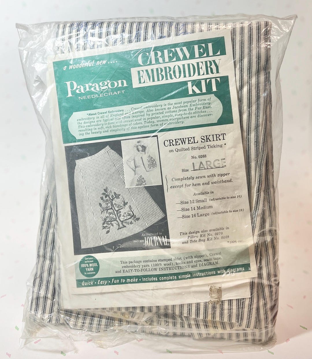 Paragon Needlecraft Crewel Embroidery Kit | Skirt on Quilted Striped ...