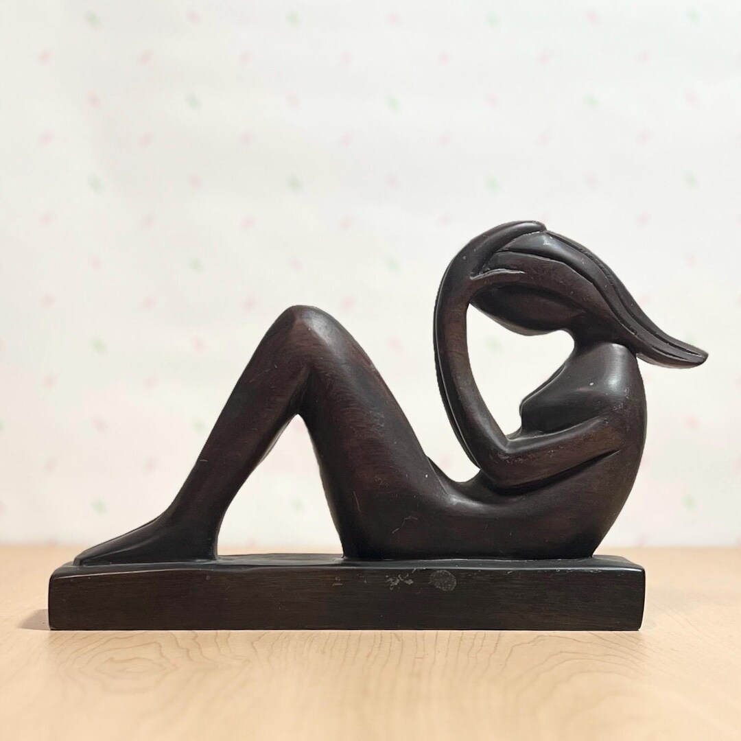 Vintage Handcarved Wooden Teak(?) Lady Reclining Statue - Female ...