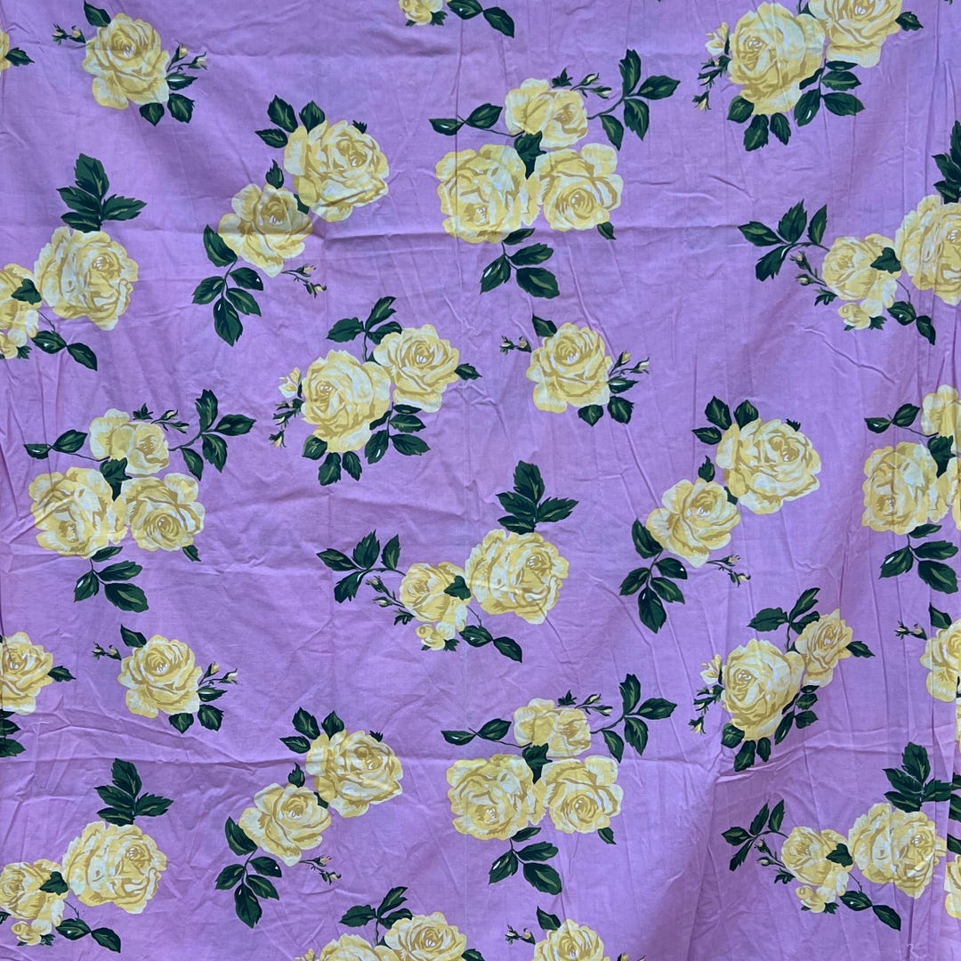 Vintage Purple Fabric With Yellow Roses Cotton Fabric - Yardage - Etsy