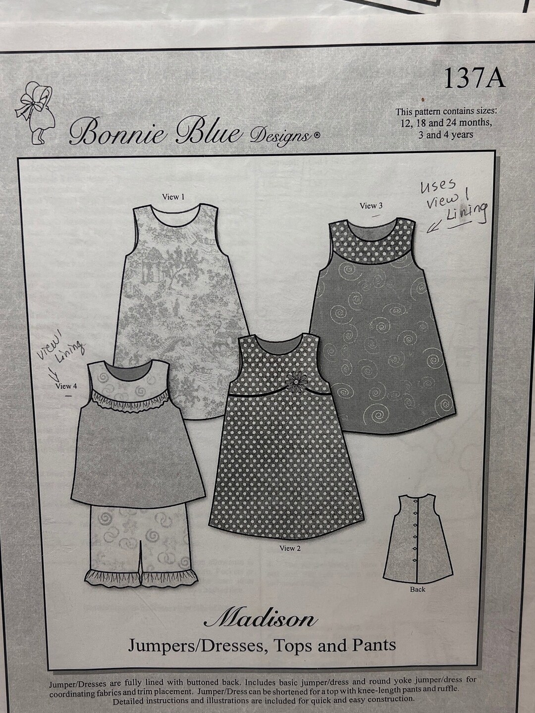 Bonnie Blue Designs Pattern 137A “madison” Jumpers/dresses, Tops and ...