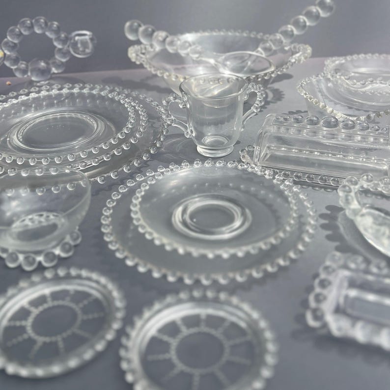 Vintage Imperial Candlewick Glass Plates, Cups, Coasters, Serving ...