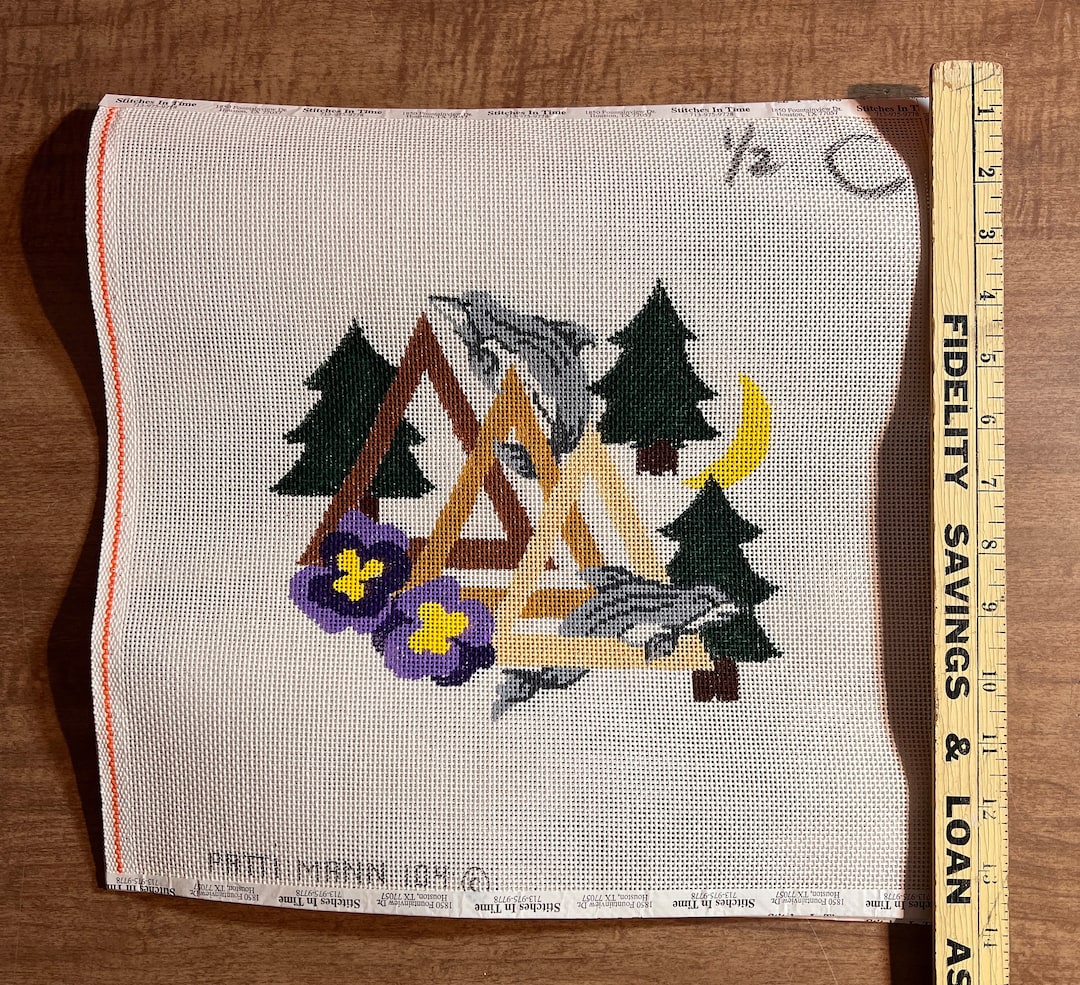 Patti Mann Needlepoint Canvas - Dolphins - Pines - Triangles - Purple ...