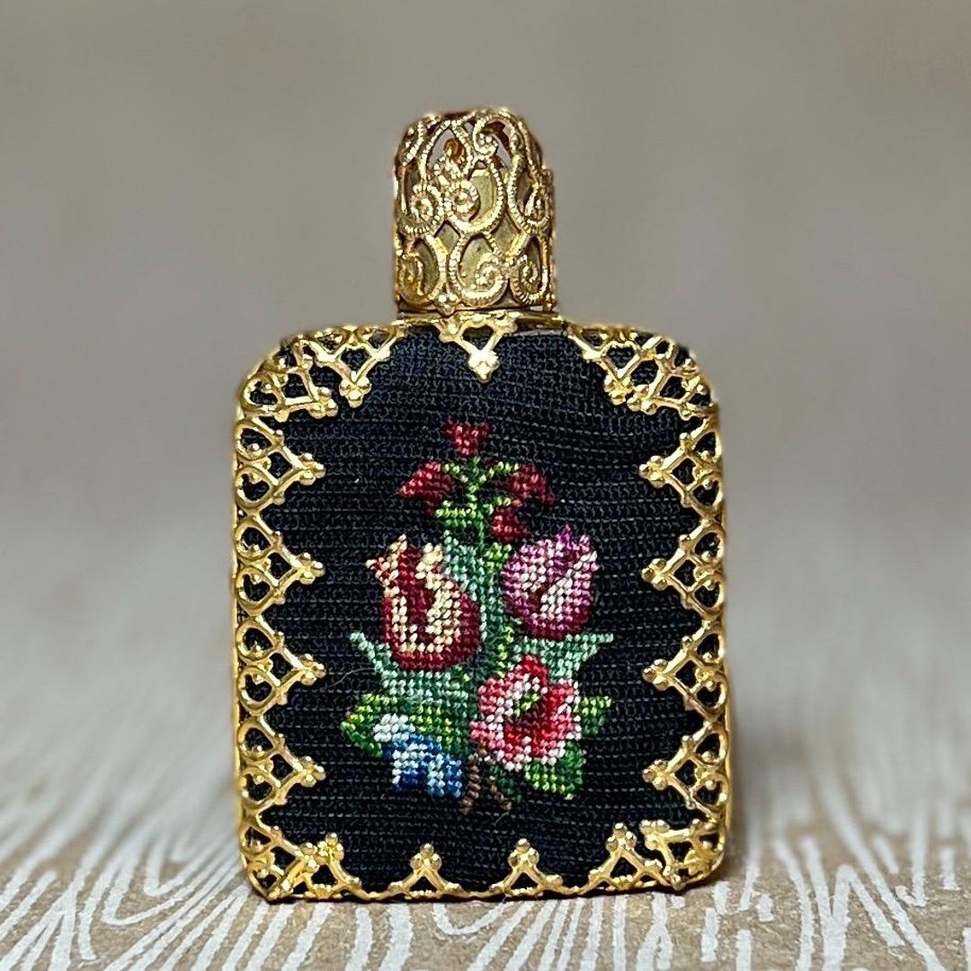 Antique Austrian Petit Point Perfume Bottle With Gold Filigree and ...