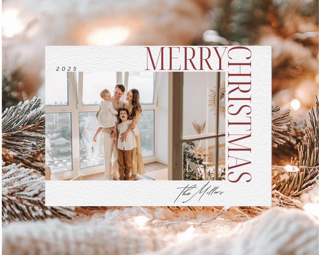 Editable Christmas Photo Card Template | Modern Gingham Holiday ...