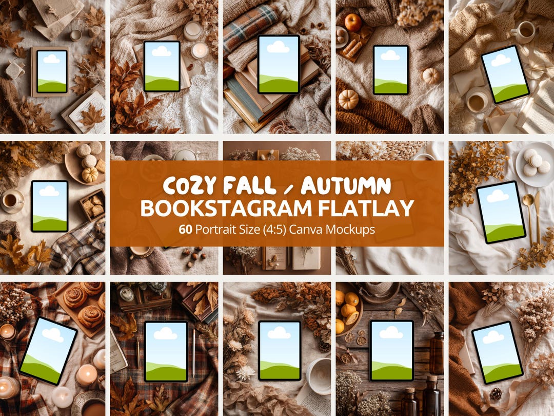 Cozy Fall Bookstagram Flatlay Tablet Mockups | Rustic Seasonal Tablet ...