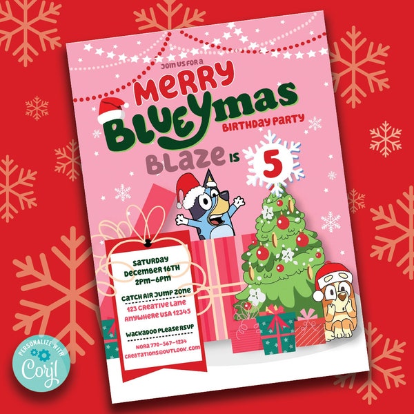 Bluey Party Invitation Pink - Etsy