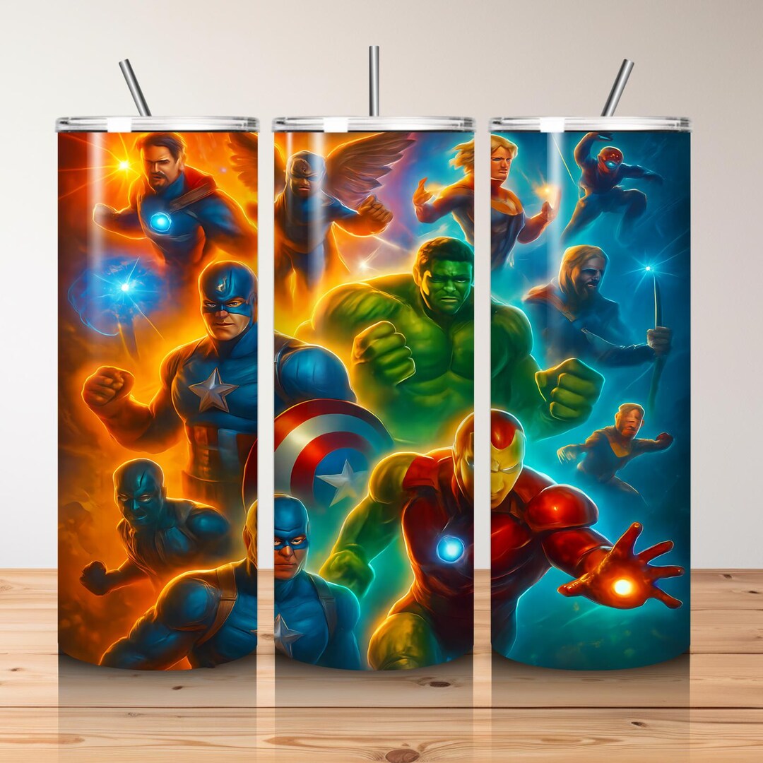 Superhero Comic Team Tumbler Wrap PNG | 20oz Skinny Tumbler (digital ...