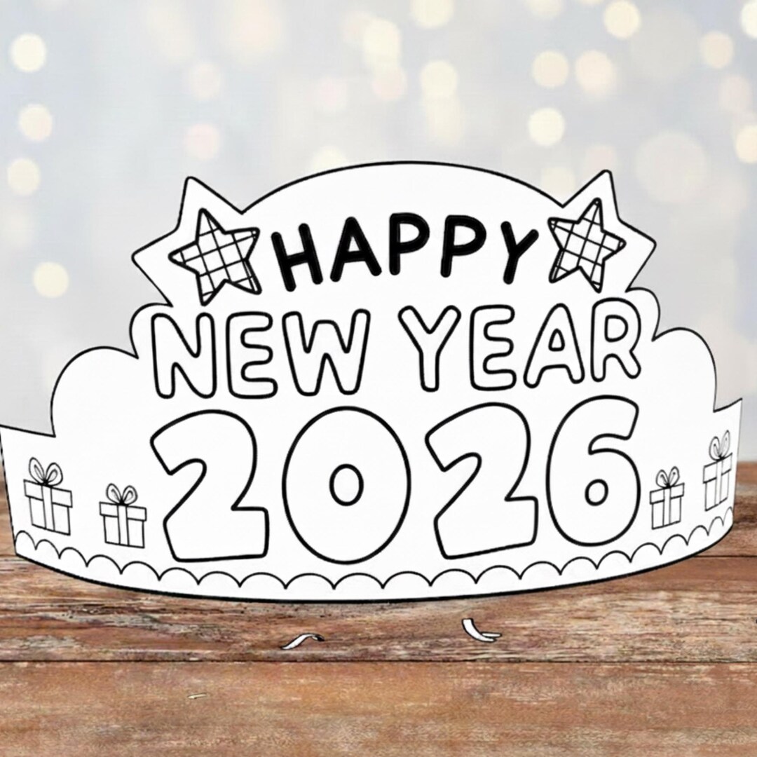 2026 New Year Paper Hat Printable | Kids Coloring Activity PDF | NYE ...