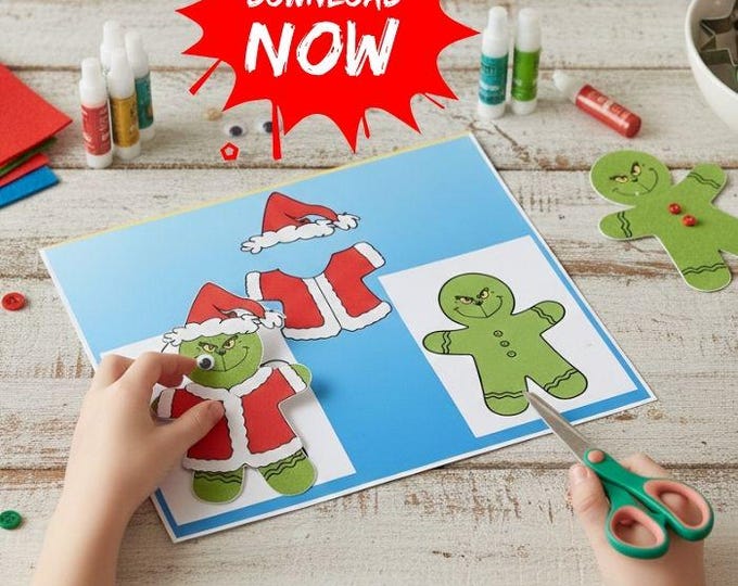Disguise a Gingerbread Man as a Grinch Craft Printable | Christmas ...