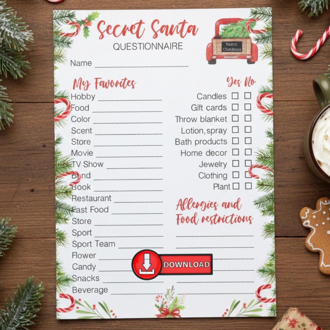 Christmas Santa Wishlist | Printable Holiday Wish List for Adults and ...