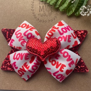 Love Valentine’s Day Hair Bow , Red Pink and White , Heart Hair Bow ...