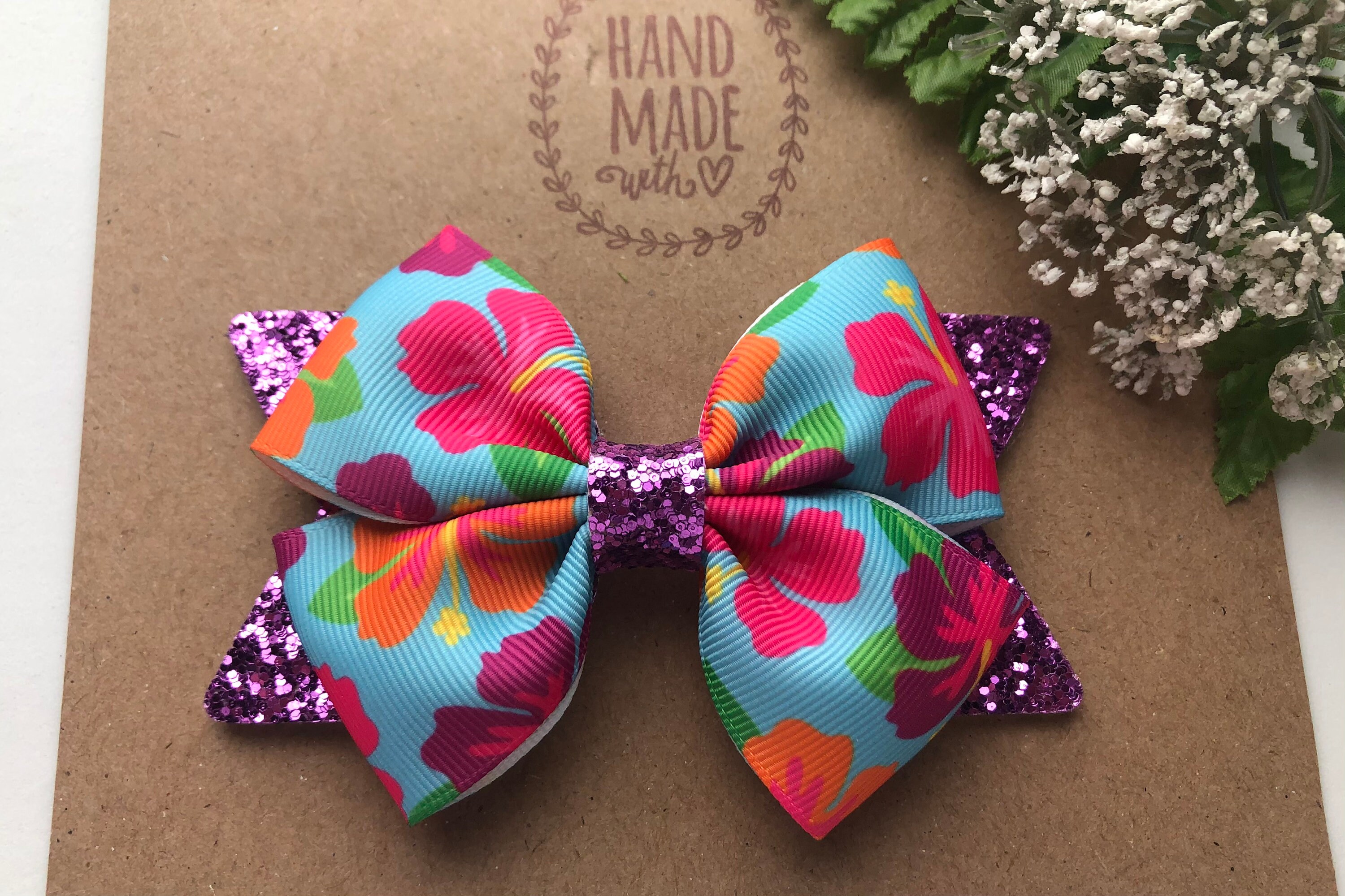 Tropical Hibiscus Flower Hair Bow Bright and Colorful and - Etsy
