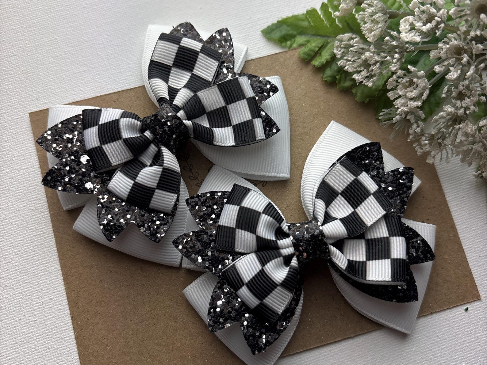 Racing Pigtail Hair Bows ,glitter Checker Flag Piggy Bows , Race Day ...