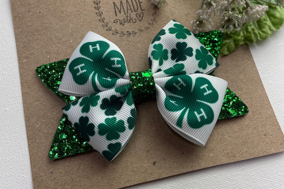 4-H Hair Bow – “to Make the Best Better” Clover Bow | 4” Glitter Hair ...