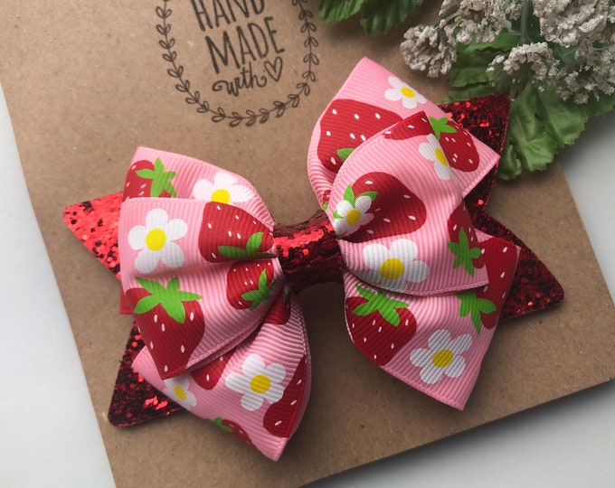 Strawberry Stacked Hair Bow 4 Glitter Hair Bow Berry - Etsy