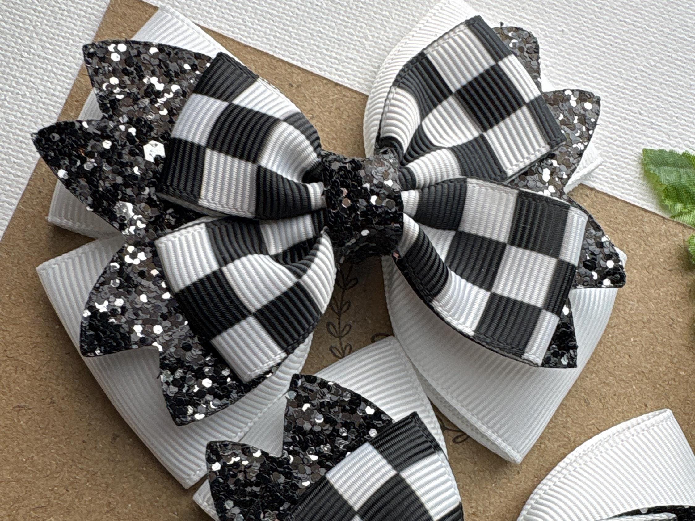 Racing Pigtail Hair Bows ,glitter Checker Flag Piggy Bows , Race Day ...