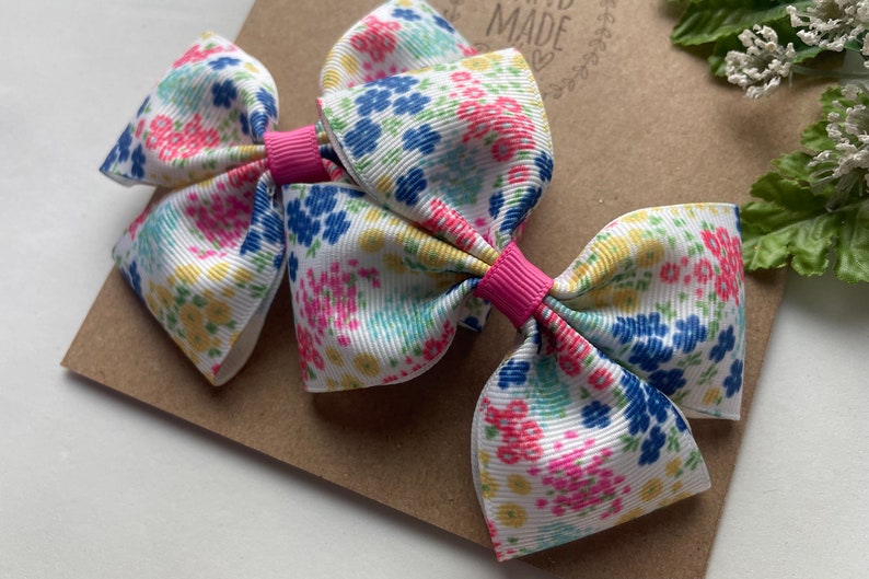 Spring Flower Pigtail Hair Bows Set of Two Hair Bows - Etsy
