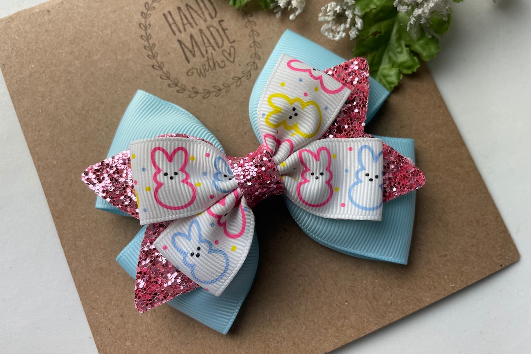 Easter Peeps Hair Bow , 3.5 Easter Bunny Bow , Glitter Hair Bow Clip ...