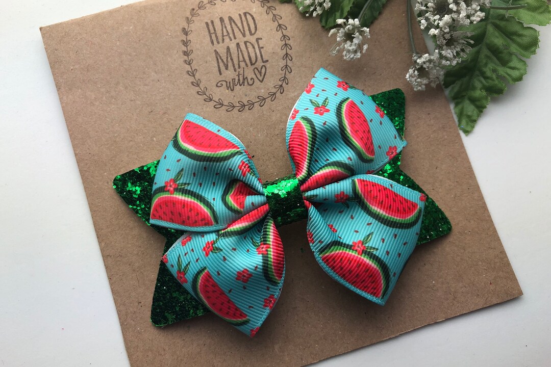 Watermelon Hair Bow , Blue Watermelon Hair Clip , Melon Bow , 4 Inch ...