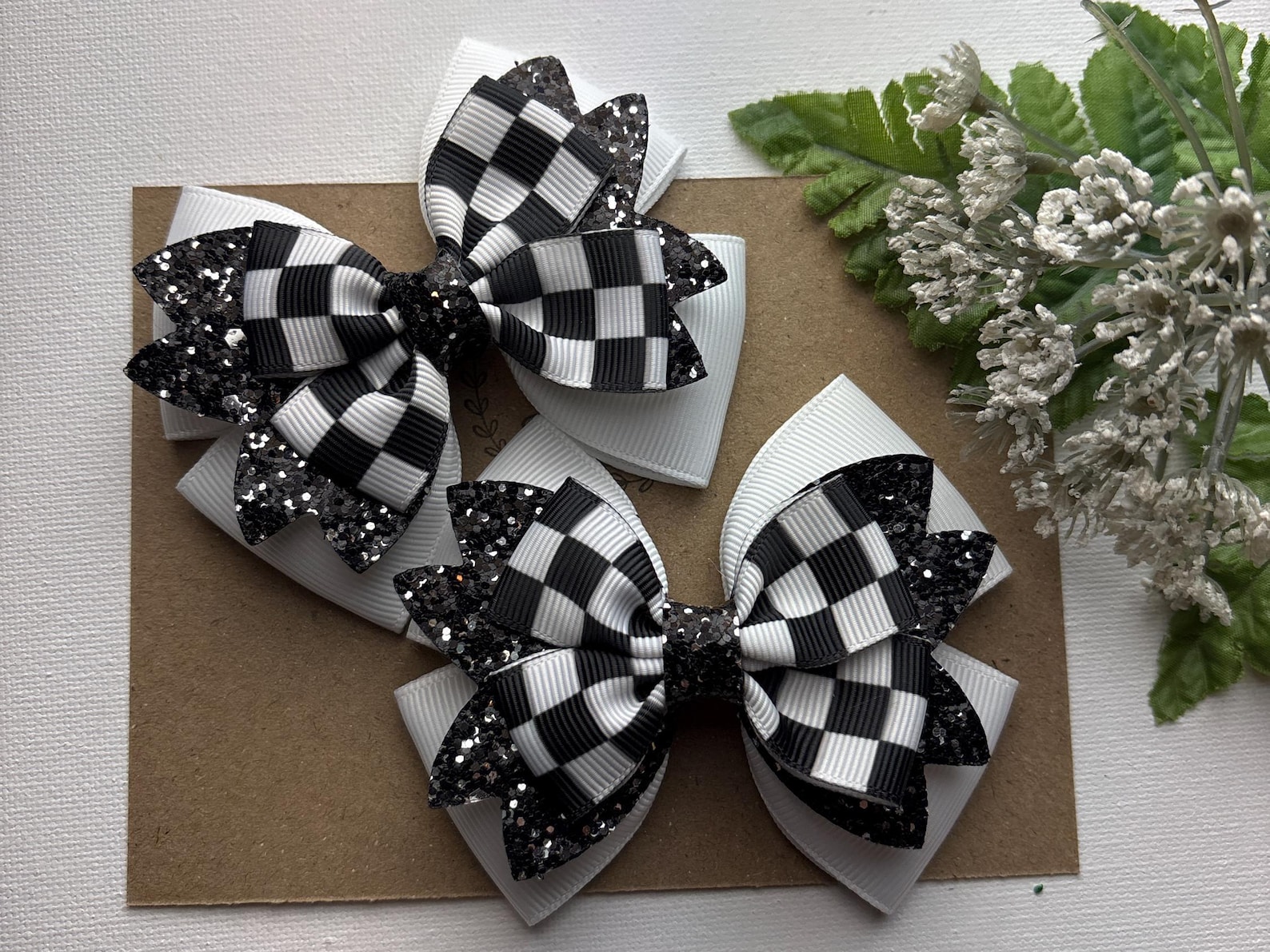 Racing Pigtail Hair Bows ,glitter Checker Flag Piggy Bows , Race Day ...
