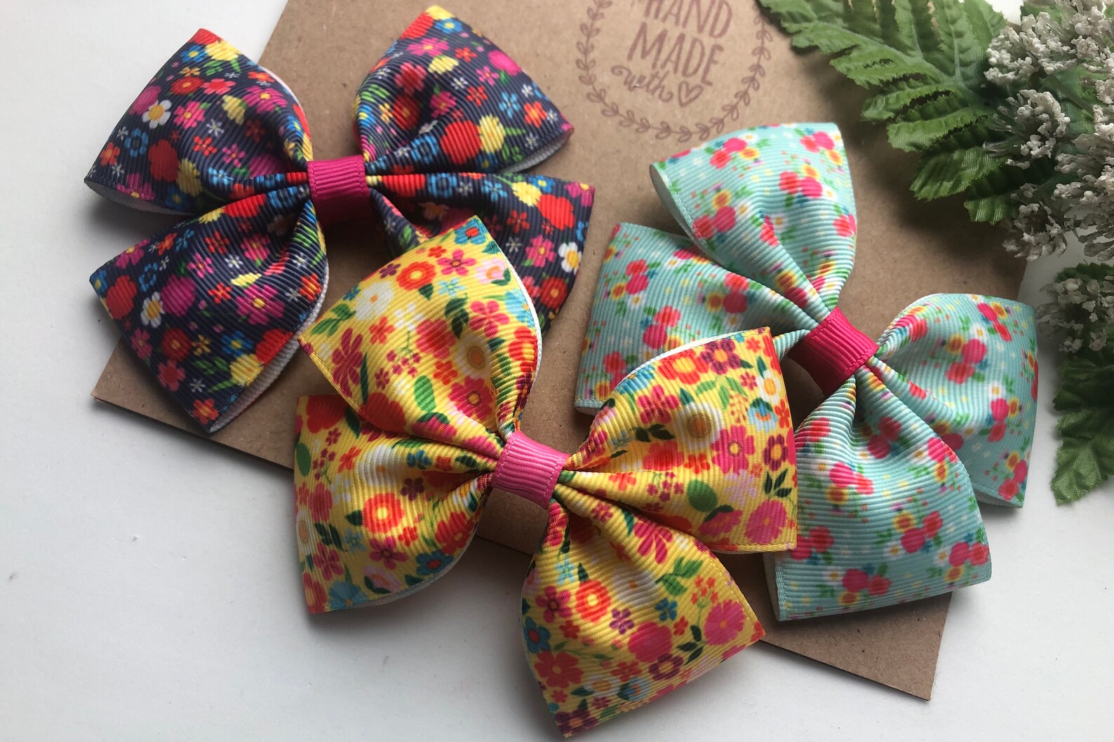 Flower Hair Bows , Set of 3 , 3” or 4” Inch Hair Bows , Girls Hair Bows ...