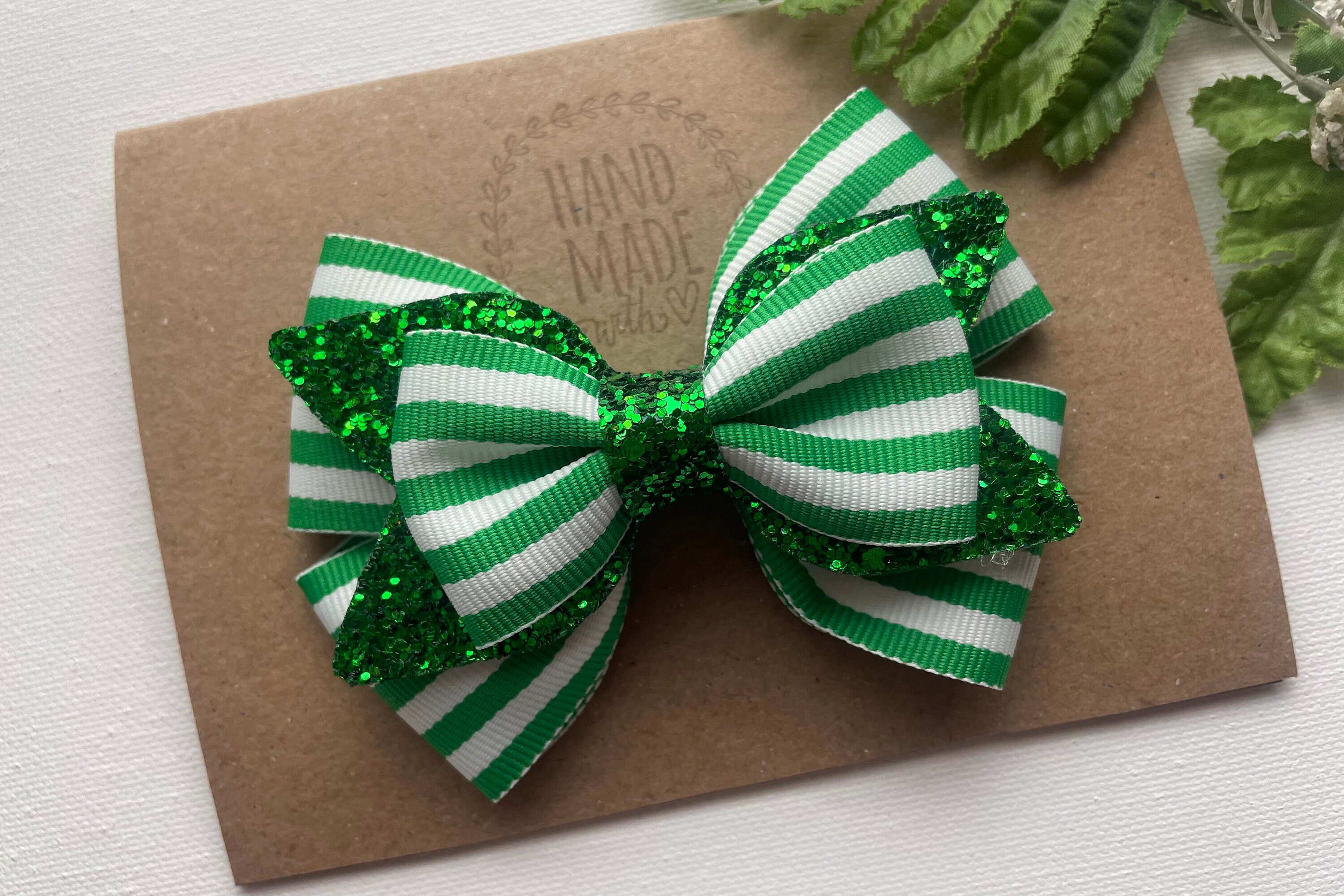 Green Striped Hair Bow , Green Christmas Hair Bow , Glitter Bows for ...