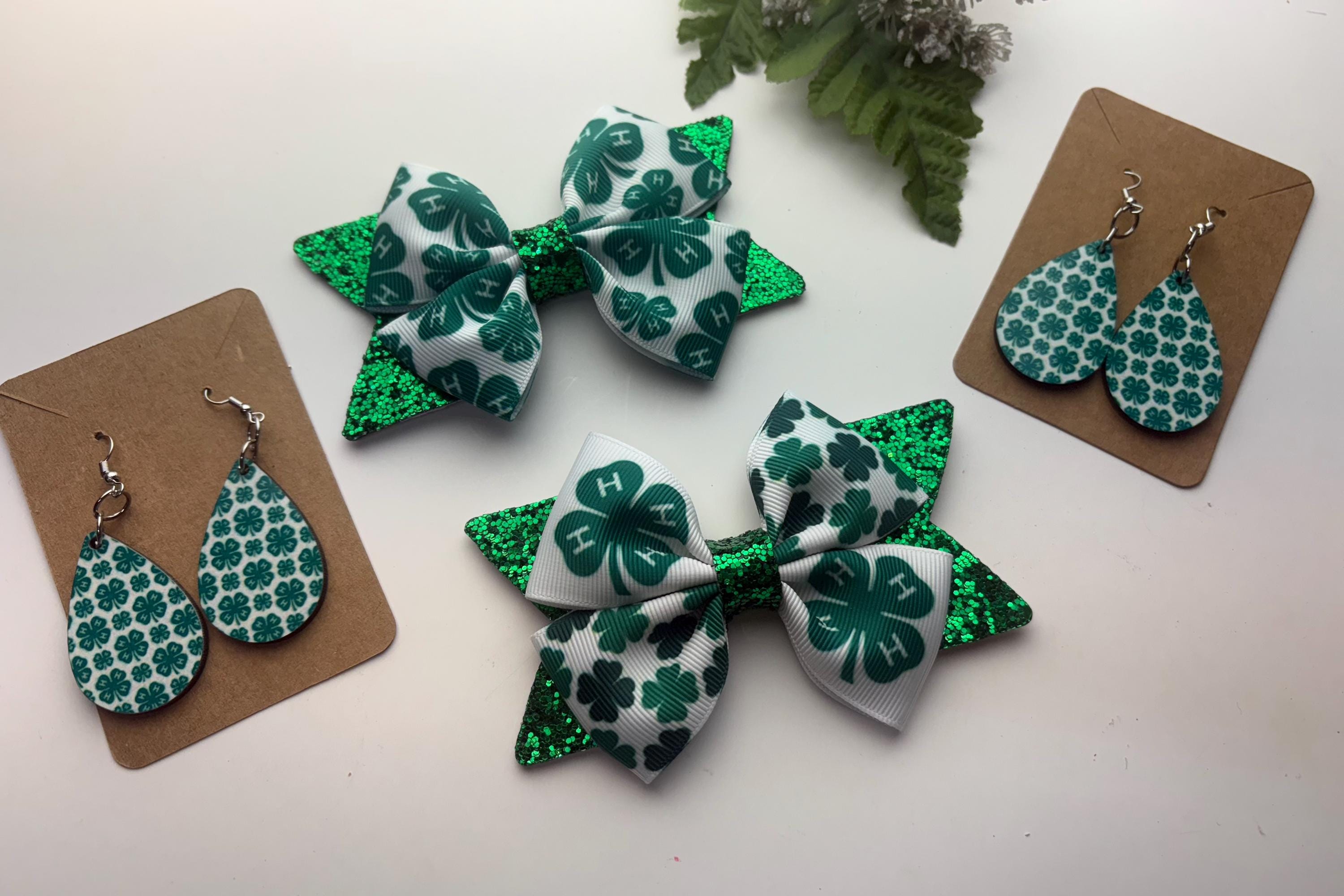 4-H Hair Bow – “to Make the Best Better” Clover Bow | 4” Glitter Hair ...