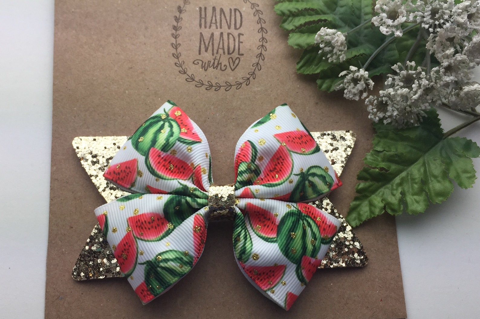 Watermelon Hair Bow Gold Watermelon Hair Clip Melon Bow | Etsy