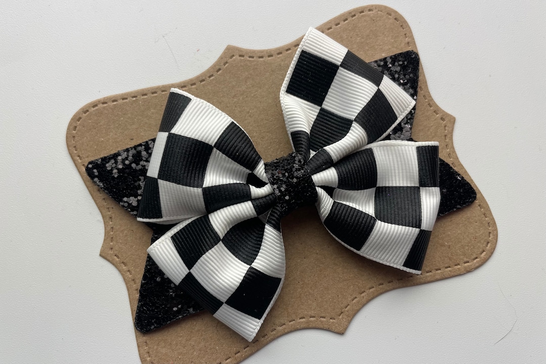 Racing Hair Bow , Checker Flag Bow , Racing Hair Bows Clip for Girls - Etsy