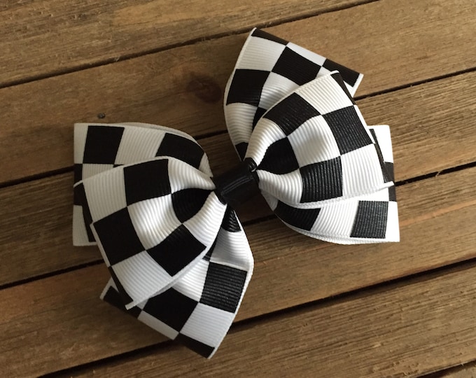 Racing Hair Bow ,black and White Checker Flag Hair Bow , Hair Bows for ...