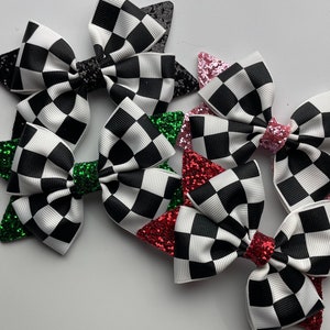 Racing Hair Bow , Checker Flag Bow , Racing Hair Bows Clip for Girls - Etsy