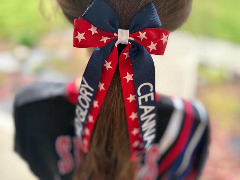 Sports Streamer Hair Bows Personalized Tails Down Sports Team and ...