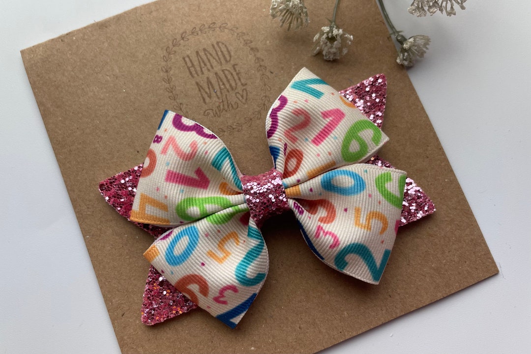 School Hair Bow , 4 Numbers Glitter Hair Clip, Girls Hair Accessories ...