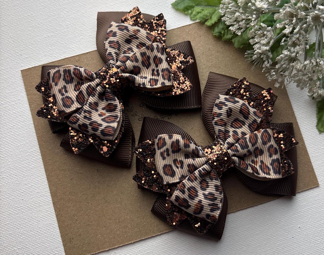 Leopard Pigtail Hair Bows , Wildly Cute Pigtail Bows , Hair Bows ...