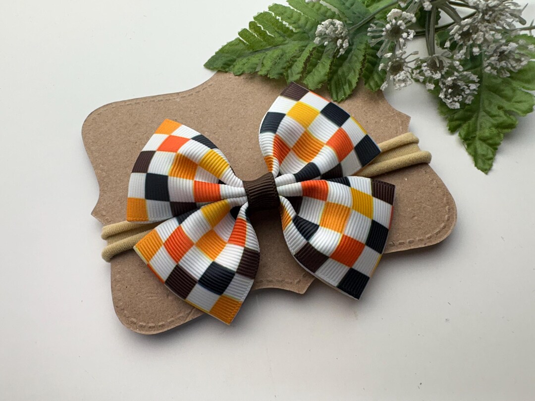 Fall Checker Headband – 3.” Thanksgiving Hair Bow on Soft Nylon Band - Etsy