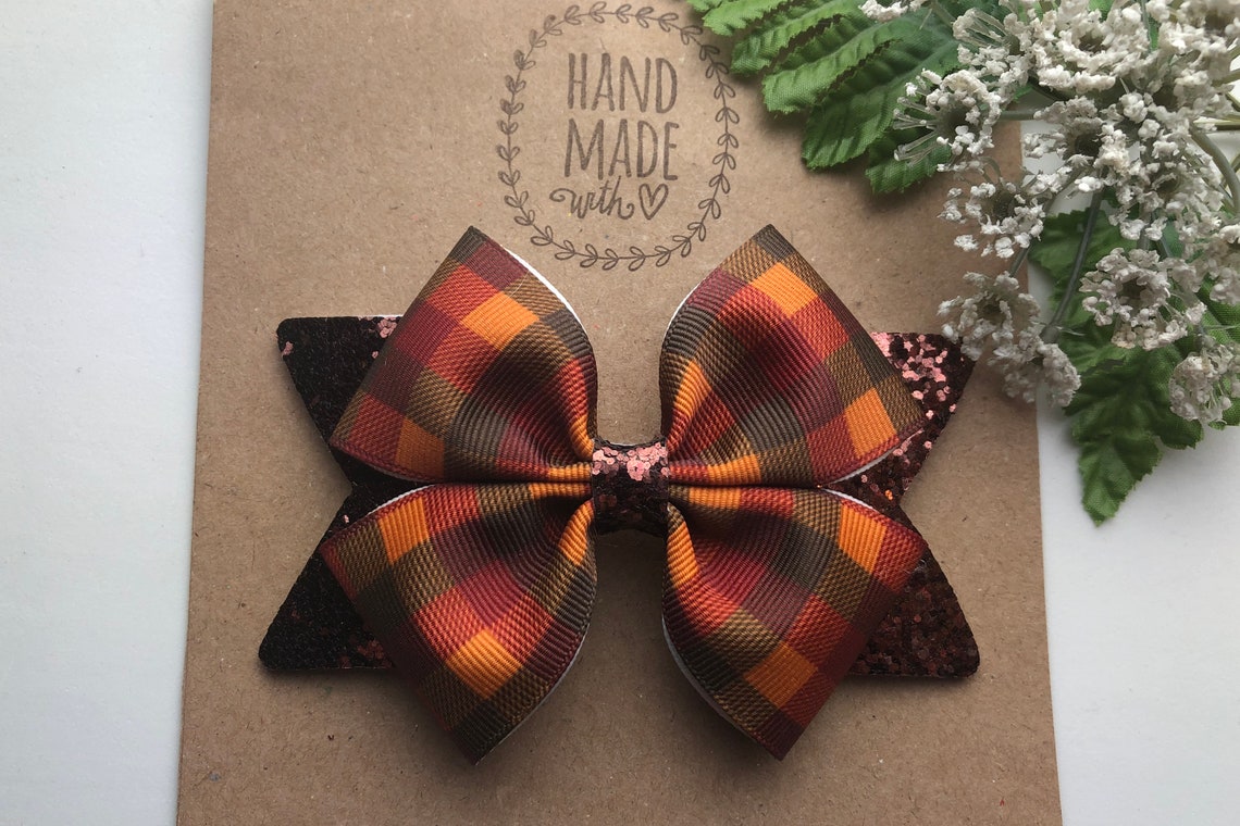 Fall Plaid Hair Bow , Thanksgiving Hair Bow , Fall Harvest Glitter 4 ...