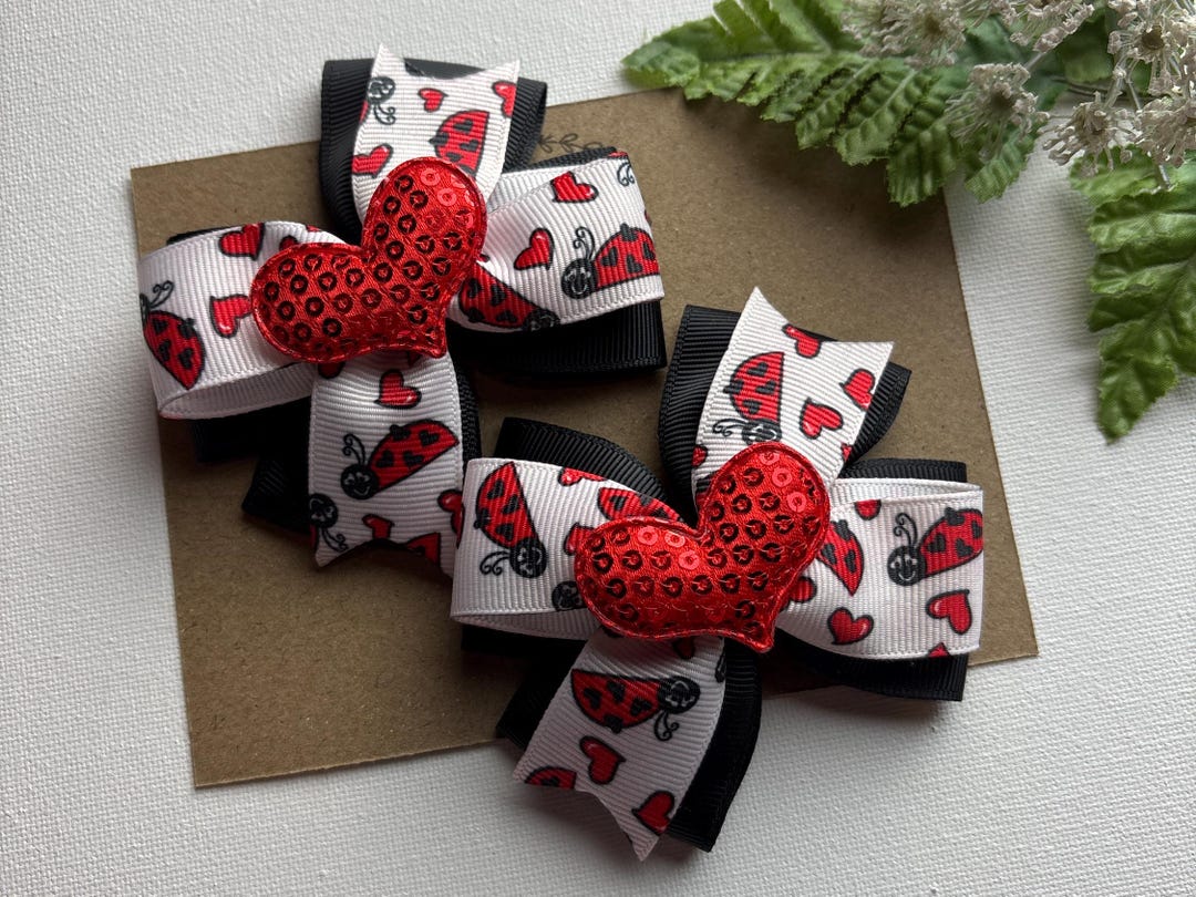 Love Bug Valentines Day Pigtails Hair Bows , by Pink Hair Bow Boutique ...