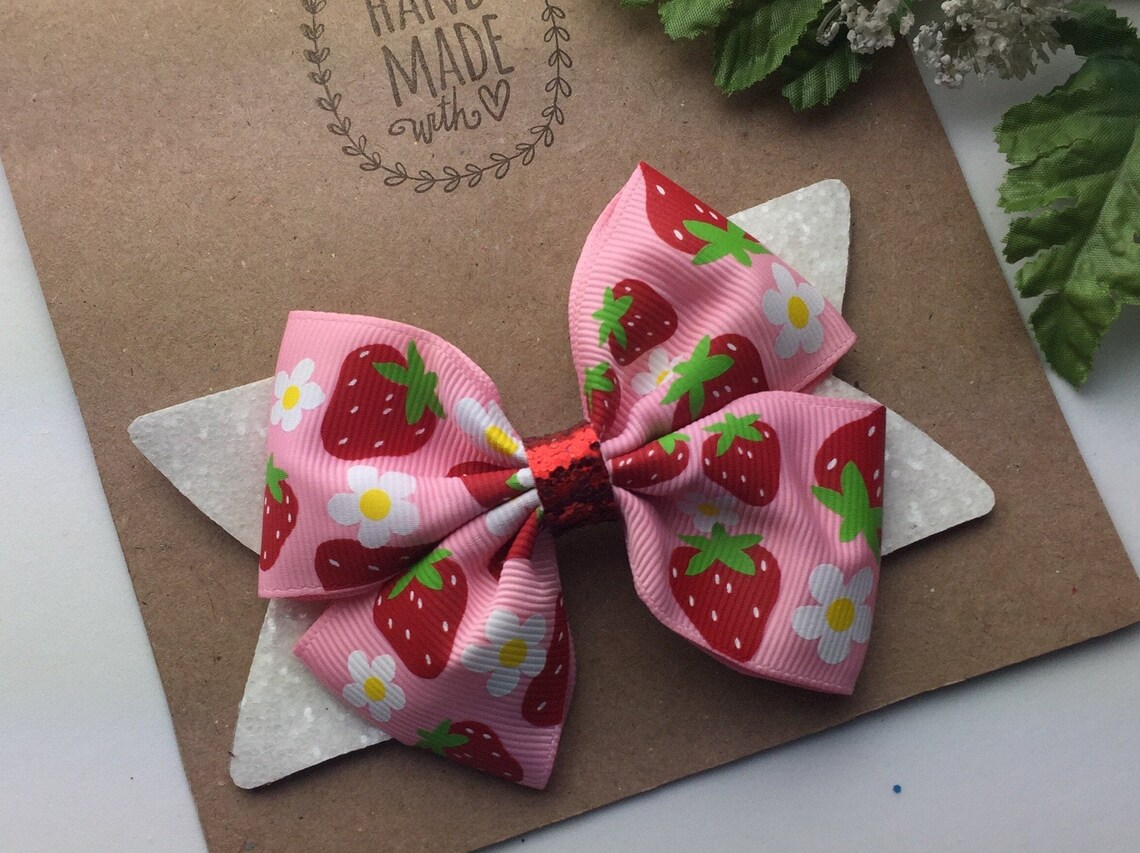 Strawberry Hair Bow Clip Strawberry Bow Spring Bow - Etsy